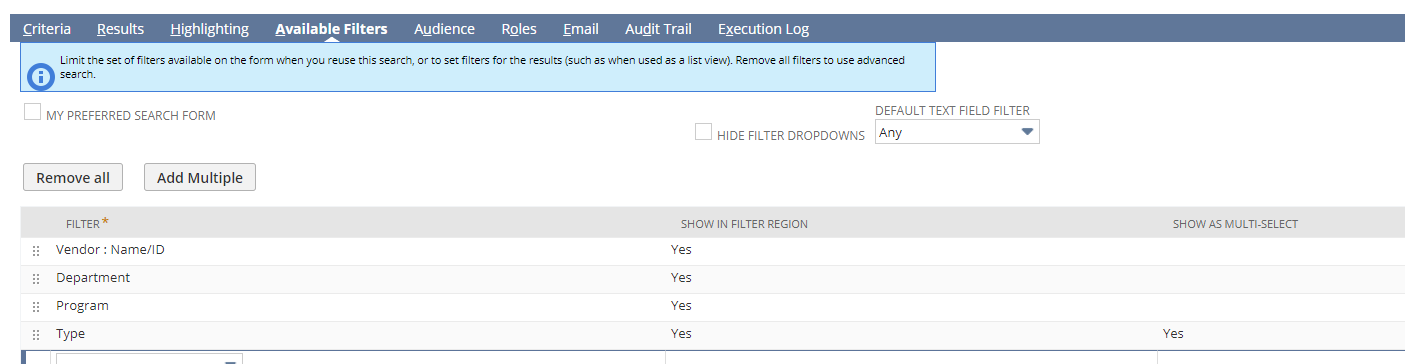 NetSuite saved search for accounts payable review